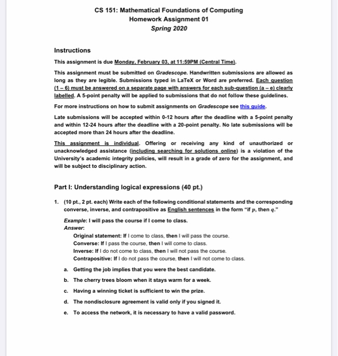 Solved CS 151: Mathematical Foundations of Computing | Chegg.com