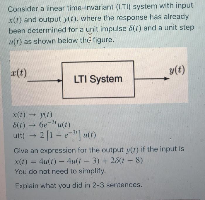 Solved Consider a linear time-invariant (LTI) system with | Chegg.com