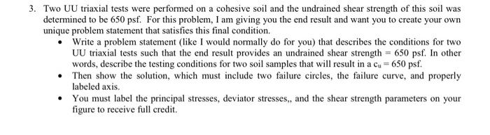 Solved 3. Two UU triaxial tests were performed on a cohesive | Chegg.com