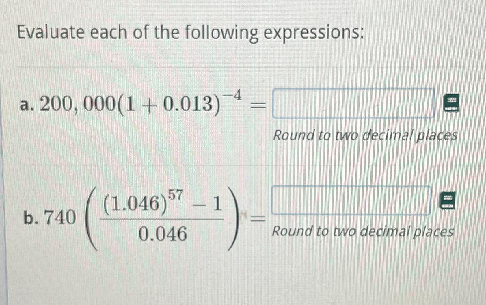 Solved Evaluate each of the following | Chegg.com