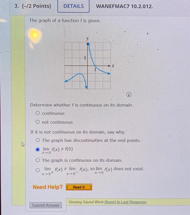 Solved The graph of a function f is given. Determine whether | Chegg.com