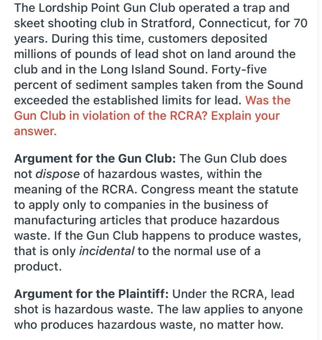 Solved The Lordship Point Gun Club operated a trap and skeet | Chegg.com