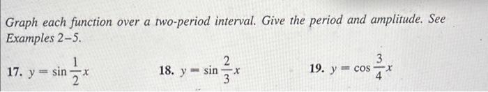 Solved Graph each function over a two-period interval. Give | Chegg.com