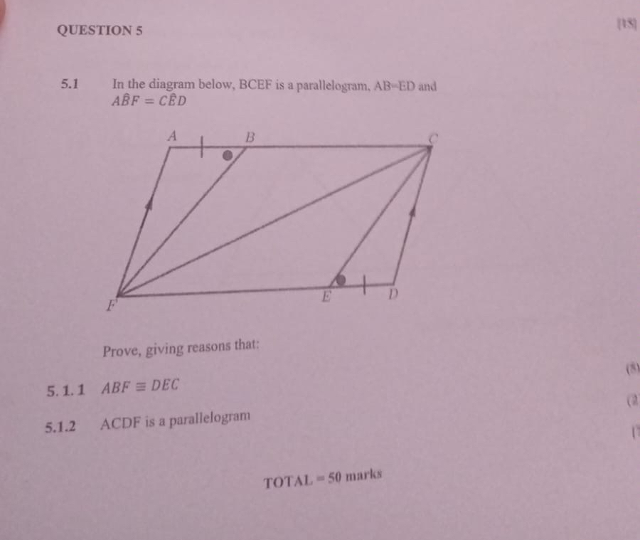 Solved QUESTION 55.1 ﻿In the diagram below, BCEF is a | Chegg.com