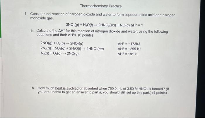 Solved Thermochemistry Practice 1. Consider the reaction of | Chegg.com