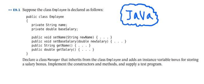 Solved Javas • E9.1 Suppose the class Employee is declared | Chegg.com