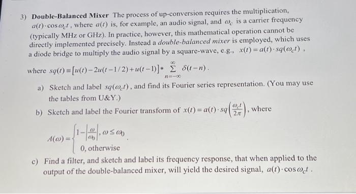 Solved 3) Double-Balanced Mixer The process of up-conversion | Chegg.com