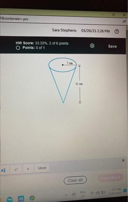 Solved Sara Stephens 03/26/232:26 PM HW Score: 33.33%,2 of 6 | Chegg.com