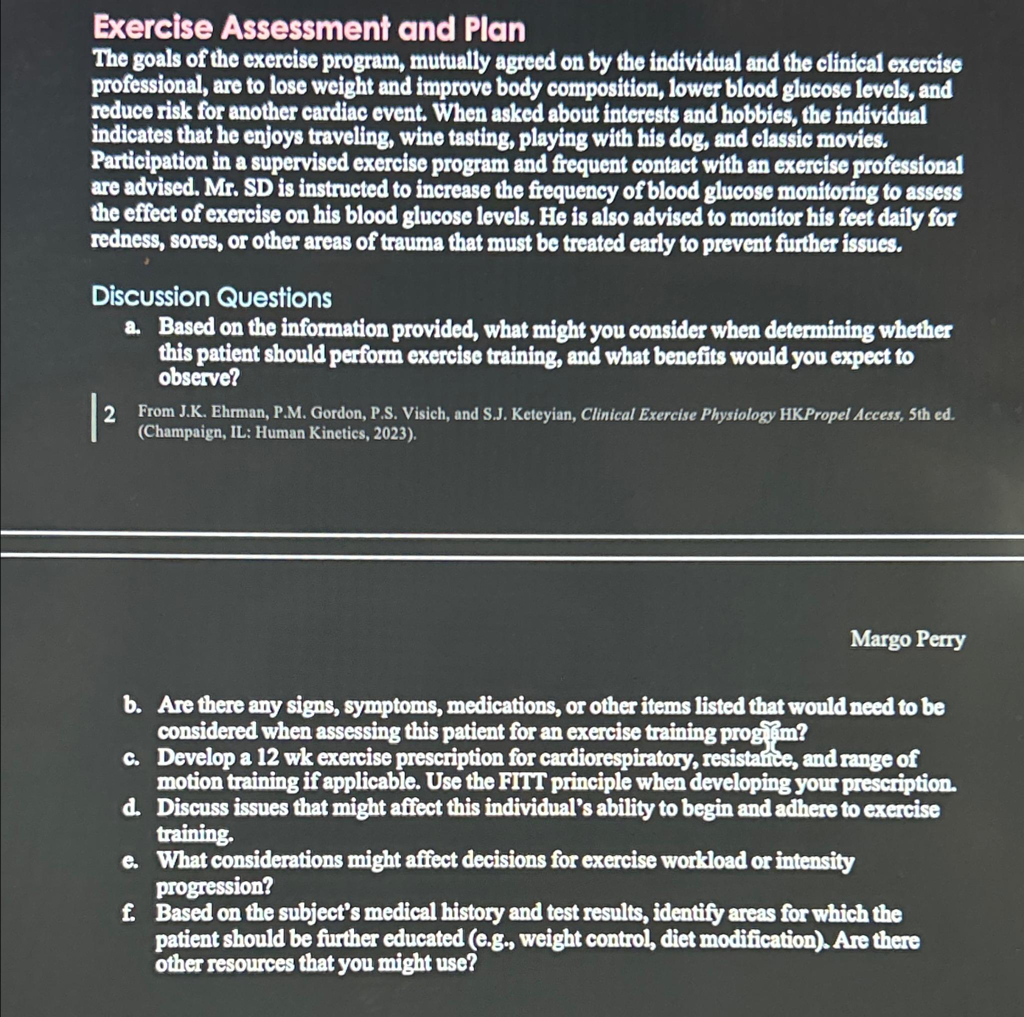 Solved Exercise Assessment and PlanThe goals of the exercise | Chegg.com