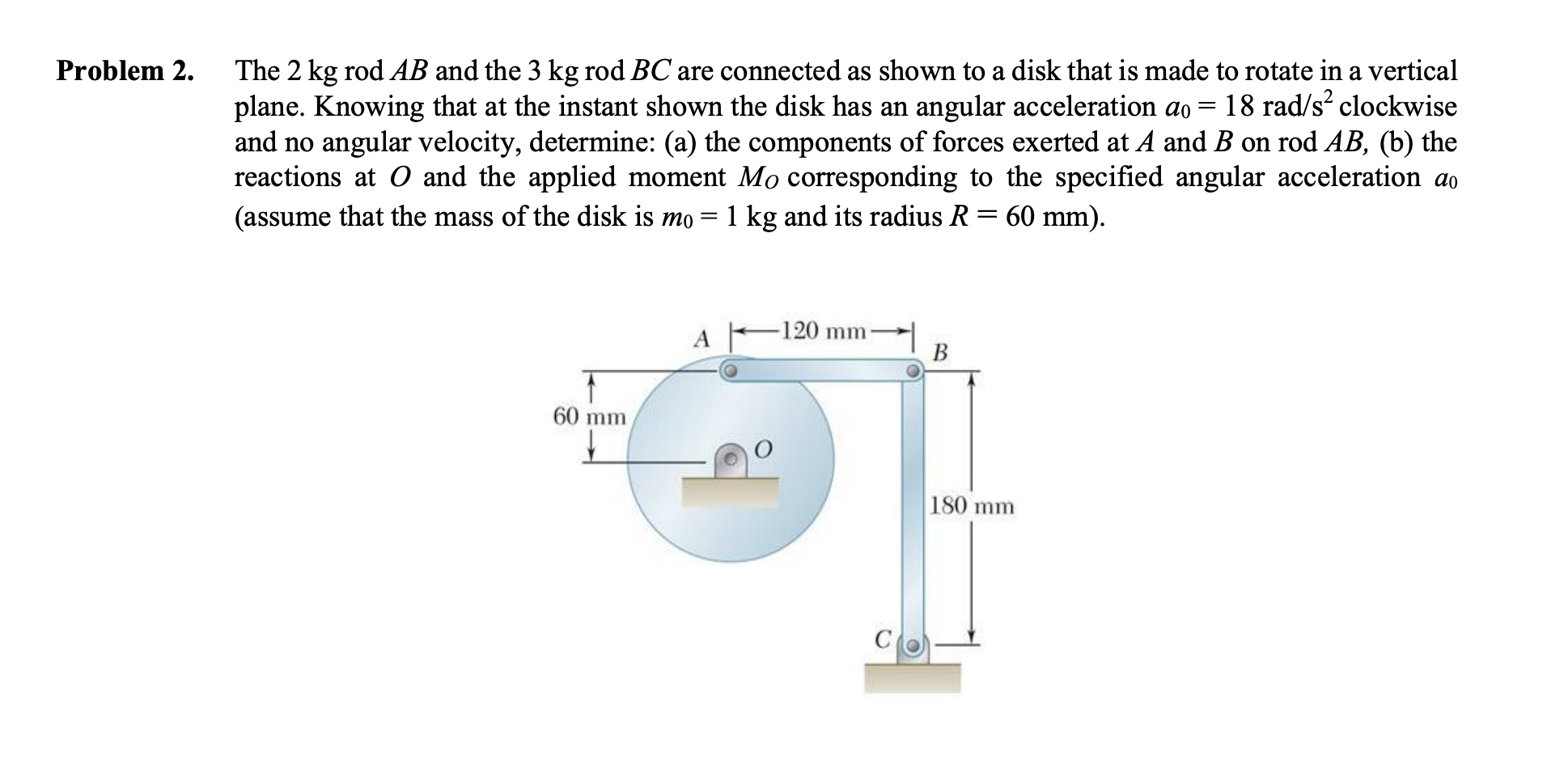 Solved Problem 2. ﻿The 2 kg ﻿rod AB ﻿and the 3 kg ﻿rod BC | Chegg.com