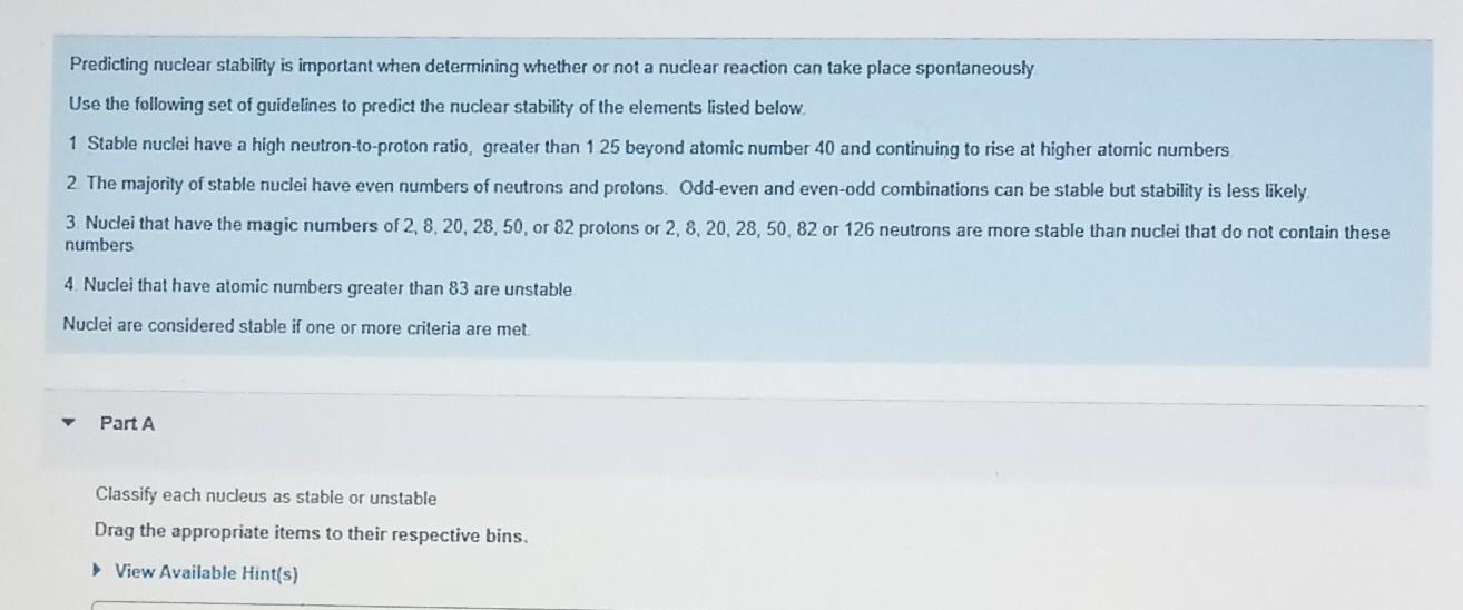 Solved Predicting nuclear stability is important when | Chegg.com