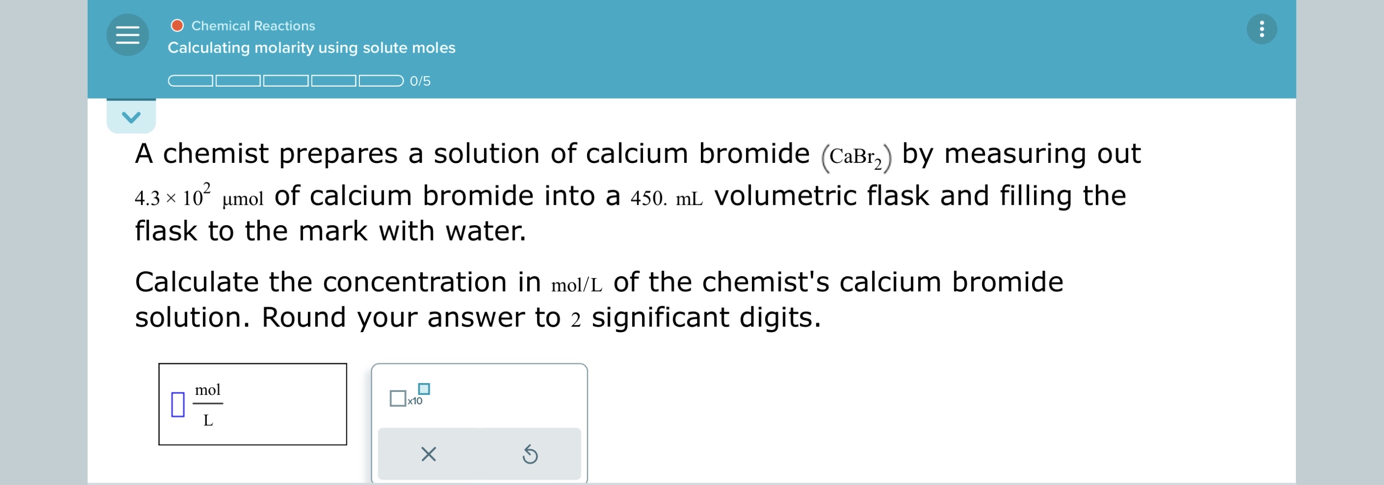 Solved O Chemical ReactionsCalculating molarity using solute | Chegg.com