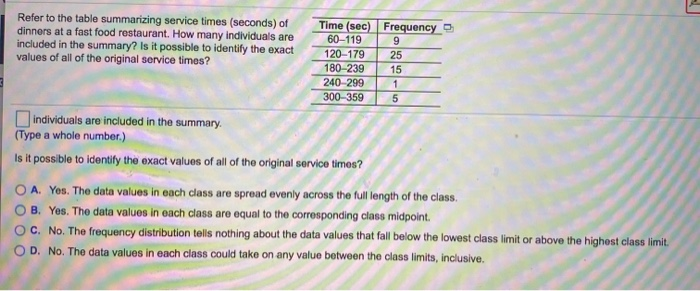Solved Refer to the table summarizing service times | Chegg.com