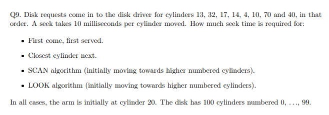Solved Q9. ﻿Disk requests come in to the disk driver for | Chegg.com