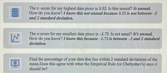 Solved Find the percentage pf your data that lies within 2 | Chegg.com