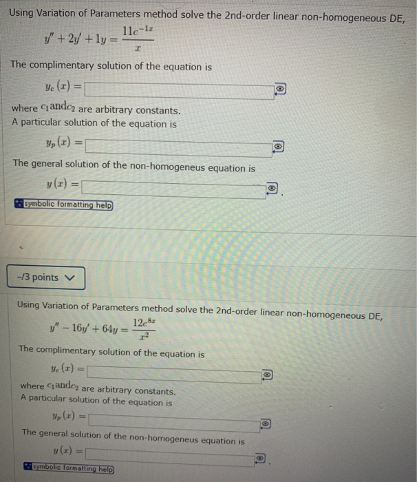 Solved Using Variation of Parameters method solve the | Chegg.com
