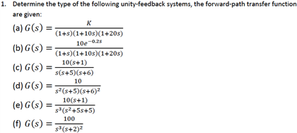 Solved Determine the type of the following unity-feedback | Chegg.com