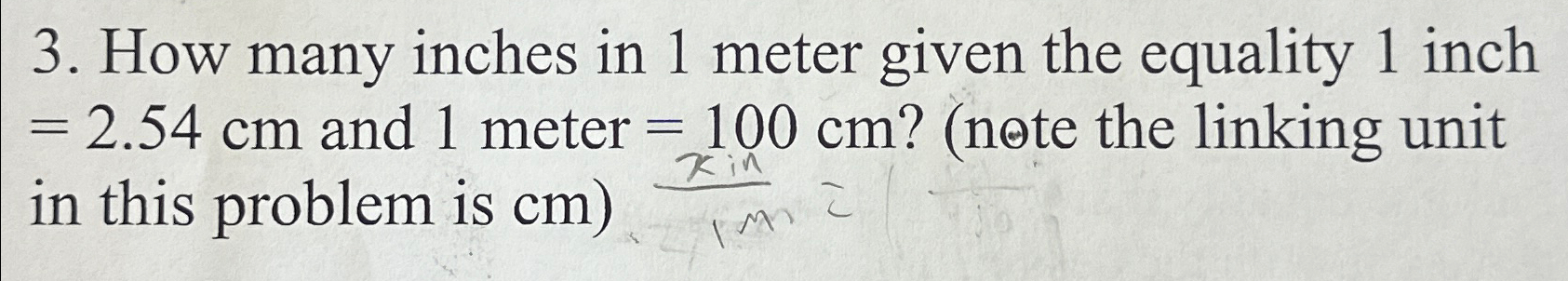 Solved How many inches in 1 ﻿meter given the equality 1 | Chegg.com
