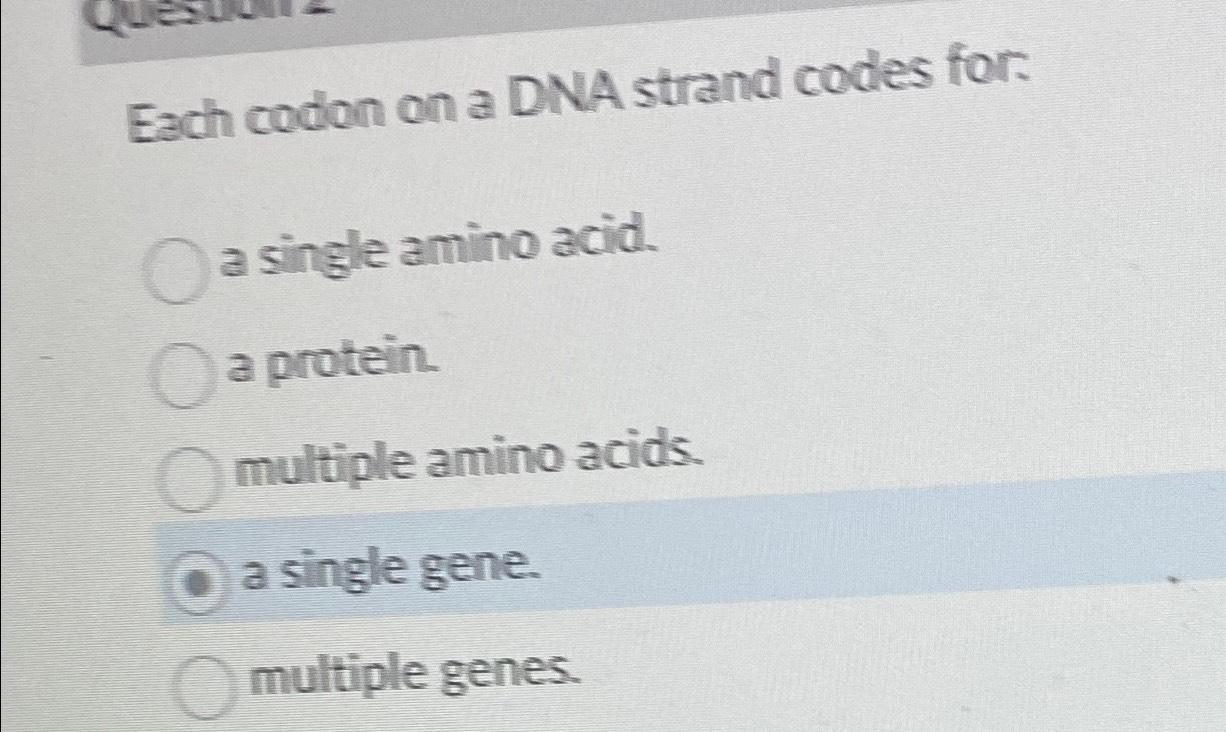 Solved Each codon on a DNA strand codes for:a single amino | Chegg.com