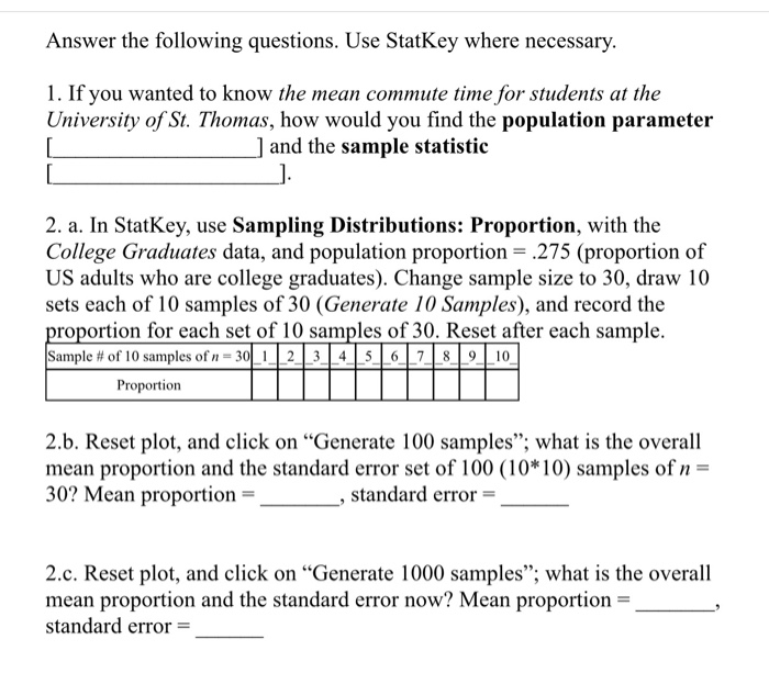 Solved Answer the following questions. Use StatKey where | Chegg.com