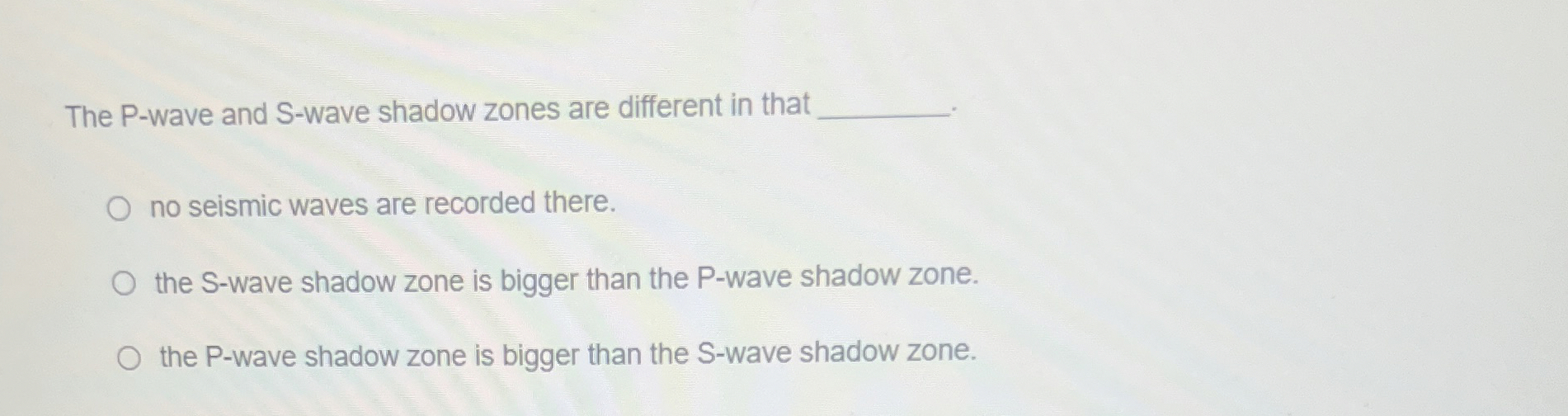 Solved The P-wave and S-wave shadow zones are different in | Chegg.com
