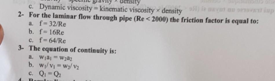 Solved density c. Dynamic viscosity = kinematic viscosity | Chegg.com