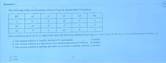 Solved Question 1 10 The following is the current simplex | Chegg.com