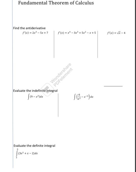 Solved Fundamental Theorem of Calculus Evaluate the definite | Chegg.com