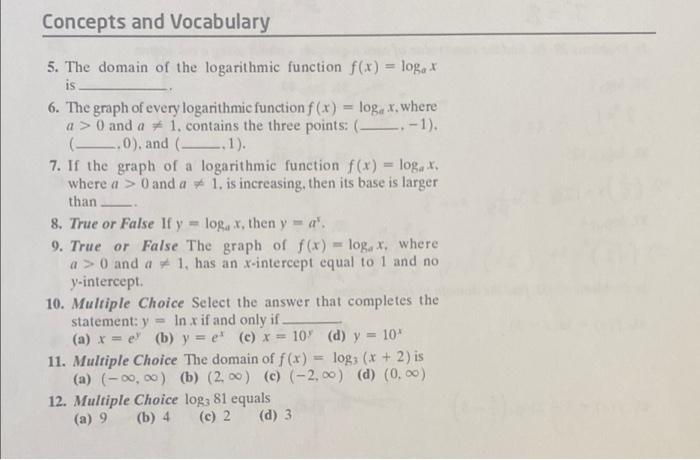 Solved Concepts and Vocabulary 5. The domain of the | Chegg.com