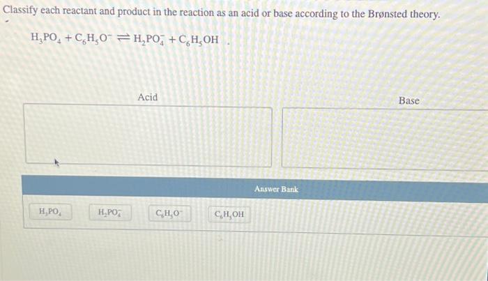 Solved Classify each reactant and product in the reaction as | Chegg.com