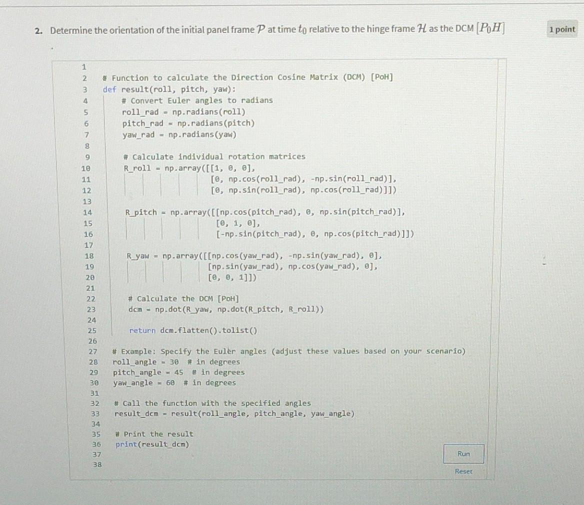 Solved Function To Calculate The Direction Cosine Matrix