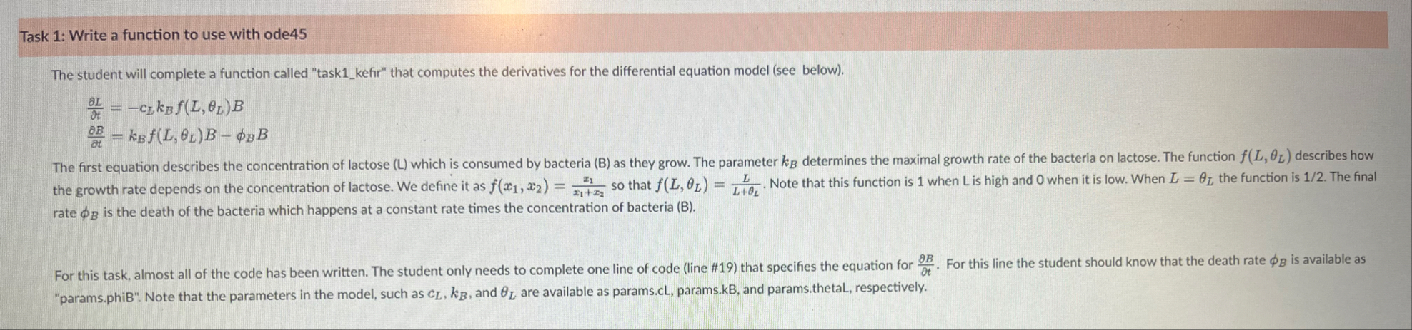 Solved Task 1: Write a function to use with ode45The student | Chegg.com