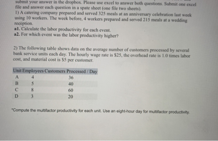 Solved submit your answer in the dropbox. Please use excel | Chegg.com