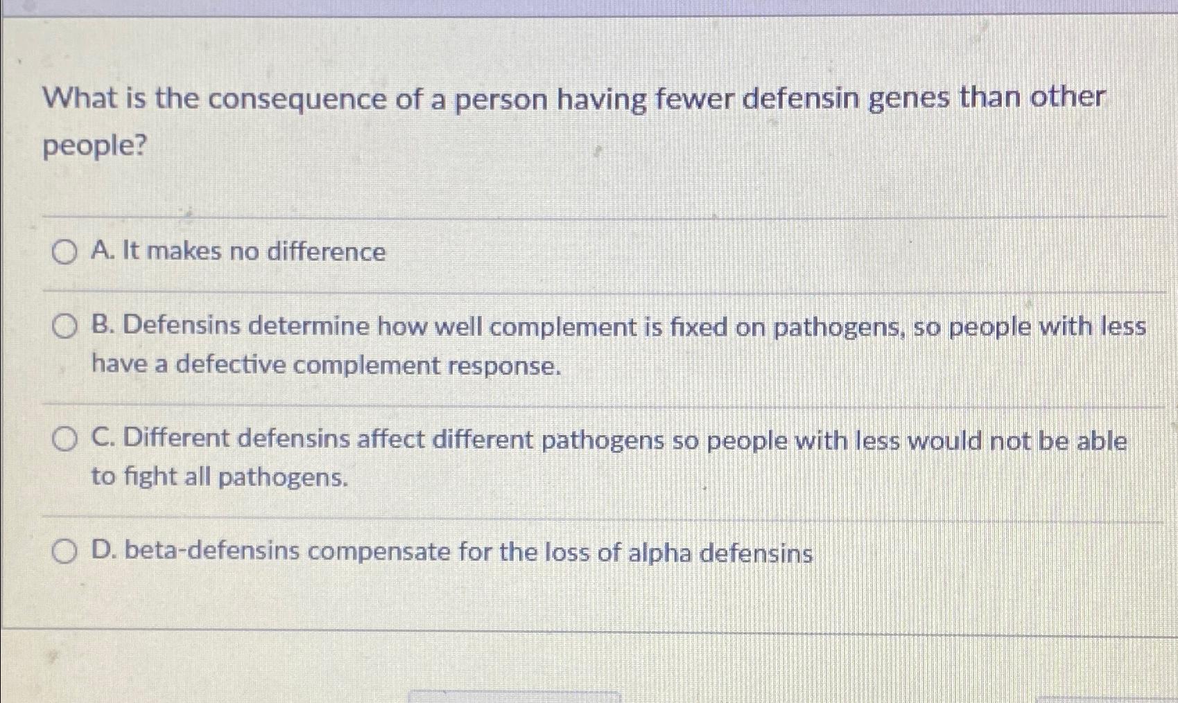Solved What is the consequence of a person having fewer | Chegg.com