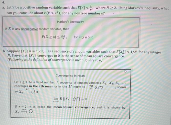 Solved a. Let Y be a positive random variable such that E[Y] | Chegg.com
