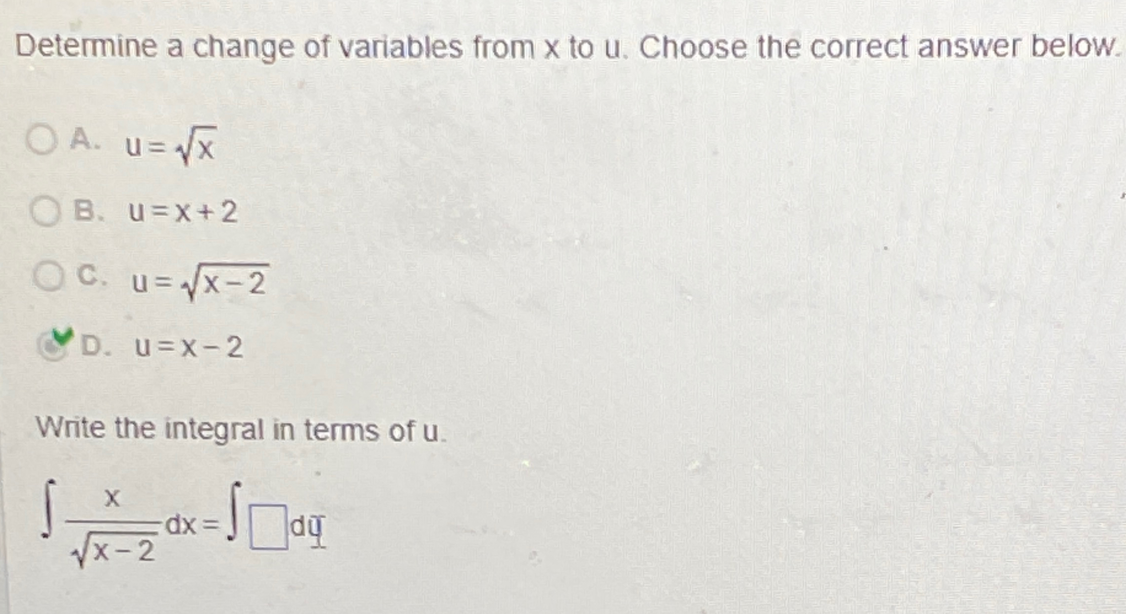 Solved Determine a change of variables from x ﻿to u. ﻿Choose | Chegg.com