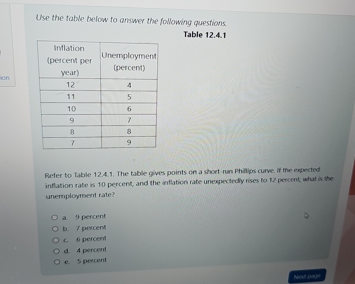 Solved Use the table below to answer the following | Chegg.com