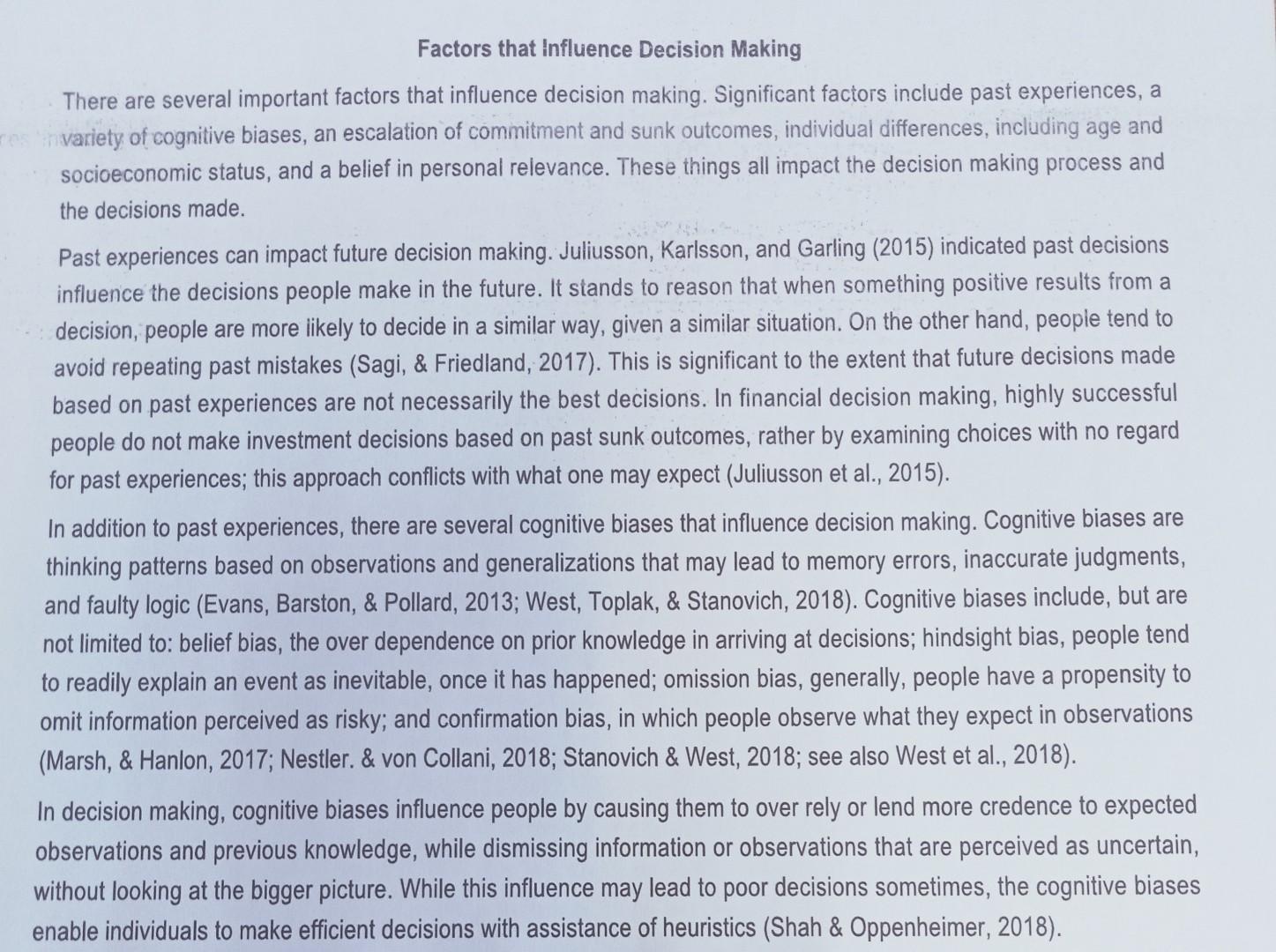 Decision making is of paramount importance in the | Chegg.com