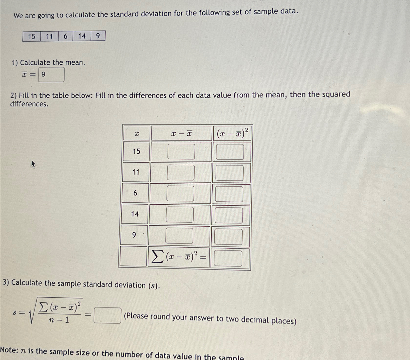 Solved We are going to calculate the standard deviation for | Chegg.com