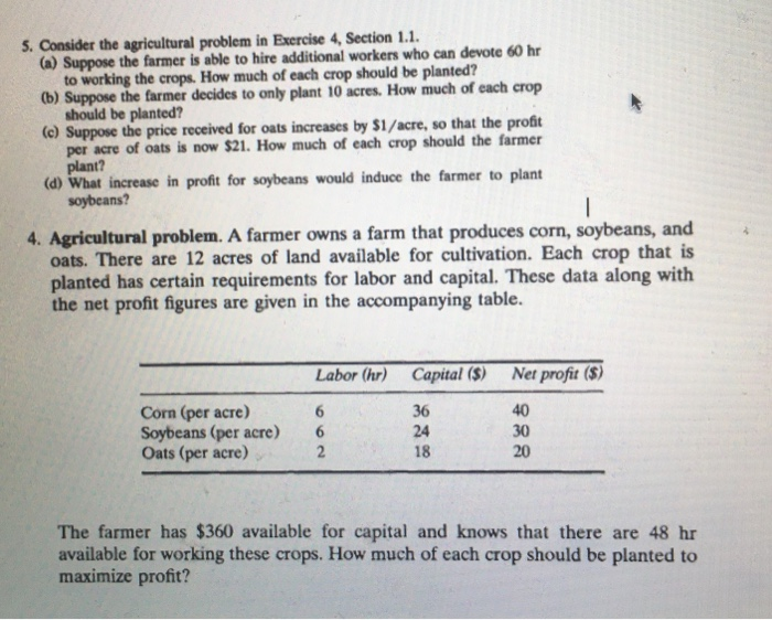 5. Consider the agricultural problem in Exercise 4, | Chegg.com