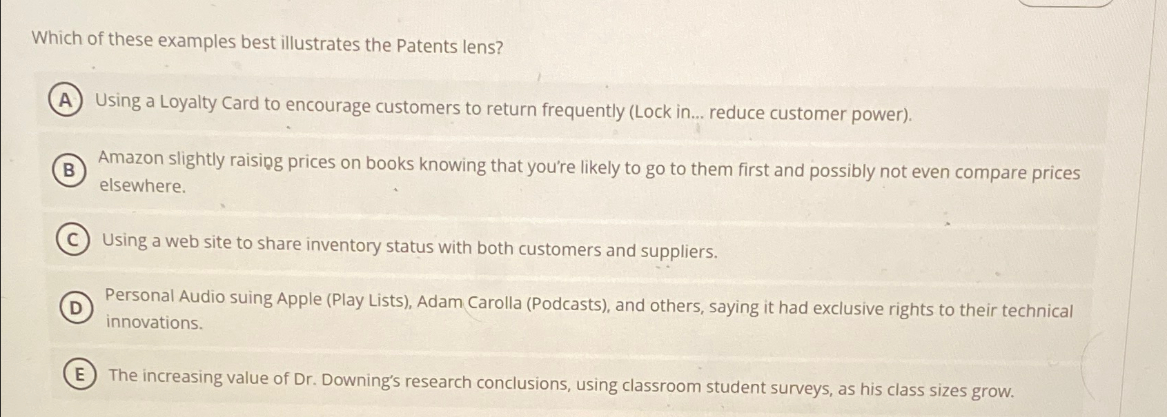 Solved Which of these examples best illustrates the Patents | Chegg.com