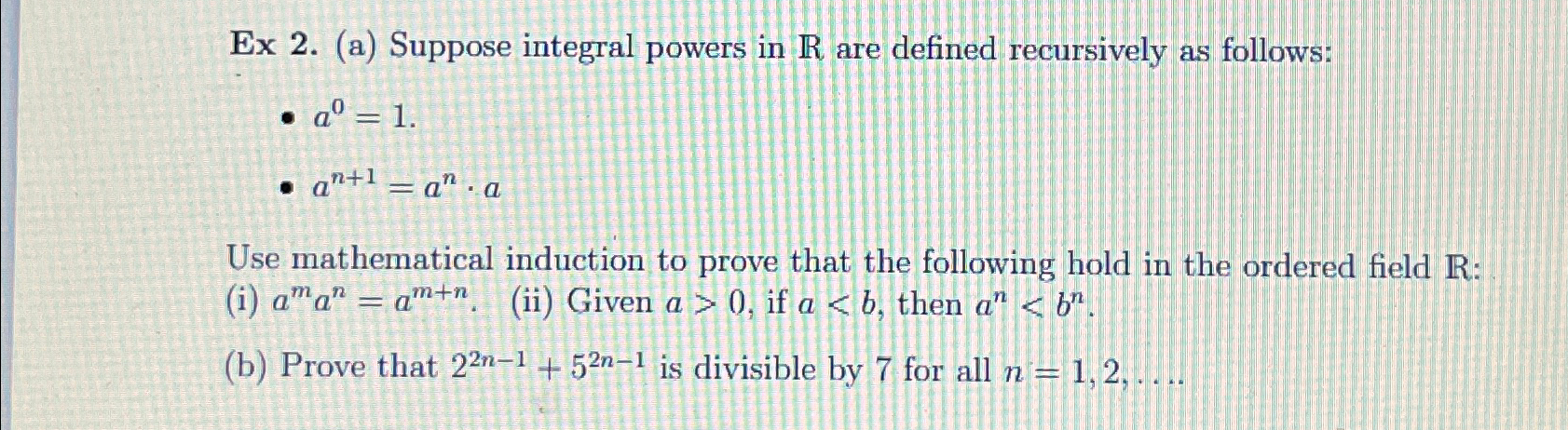 Solved Ex 2. (a) ﻿Suppose integral powers in R ﻿are defined | Chegg.com