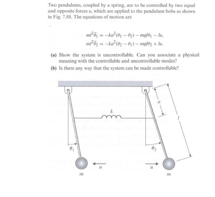 Solved Two pendulums, coupled by a spring, are to be | Chegg.com