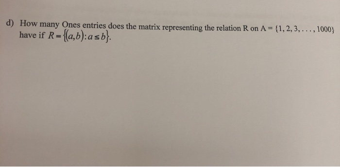 Solved d) How many Ones entries does the matrix representing | Chegg.com