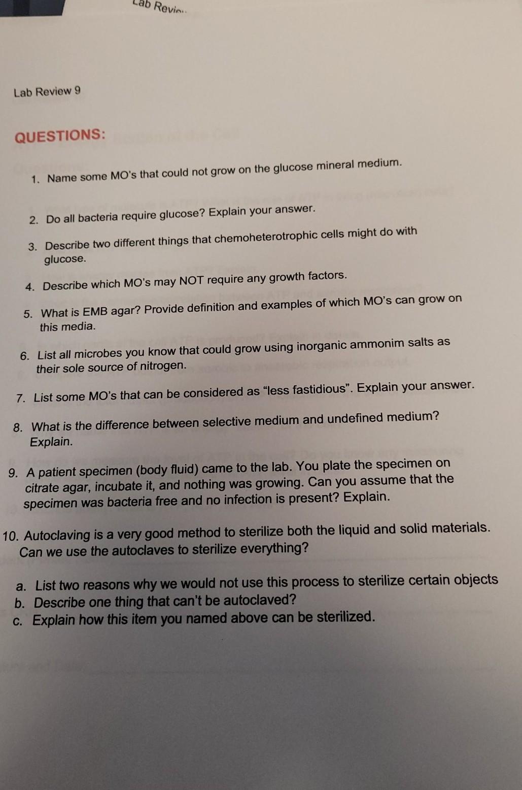 Solved Revin. Lab Review 9 QUESTIONS: 1. Name some MO's that | Chegg.com