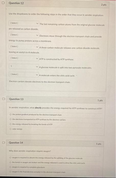Solved Question 12 2 pts Use the dropdowns to order the | Chegg.com