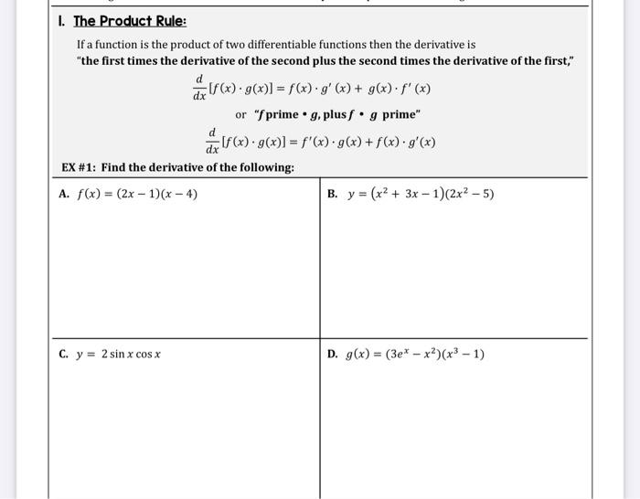 Solved The Product Rule: If a function is the product of two | Chegg.com