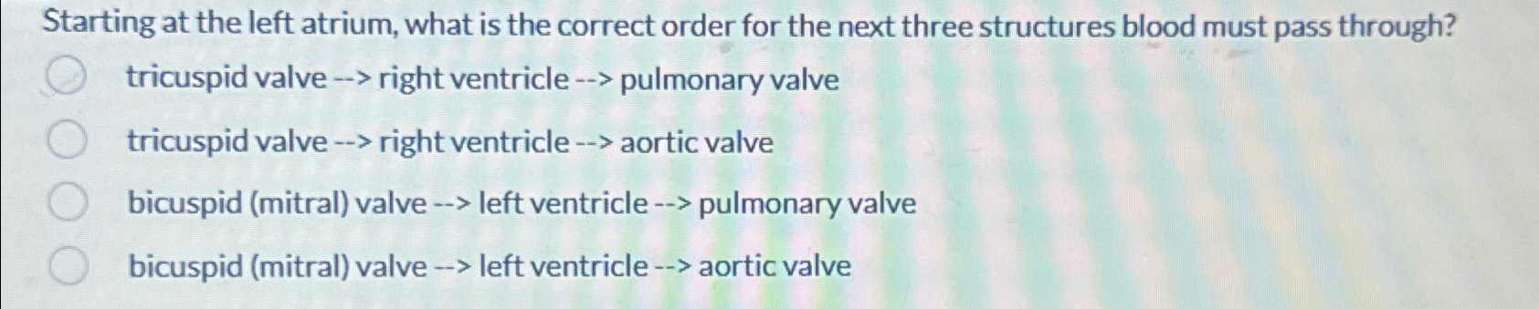 Solved Starting at the left atrium, what is the correct | Chegg.com