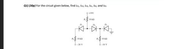 Solved Q1) (30p) ﻿For the circuit given below, find | Chegg.com