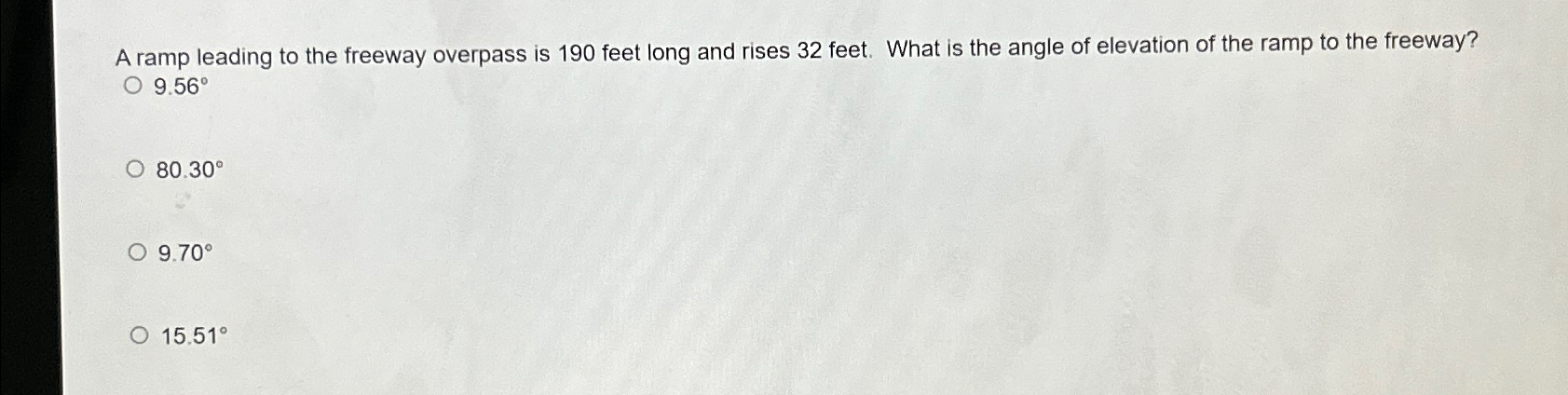 Solved A ramp leading to the freeway overpass is 190 ﻿feet | Chegg.com